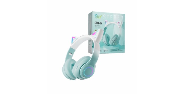 Auscultadores Sem Fio Hi Fi Estéreo Gato Moxom STN-07 com luz LED Verde